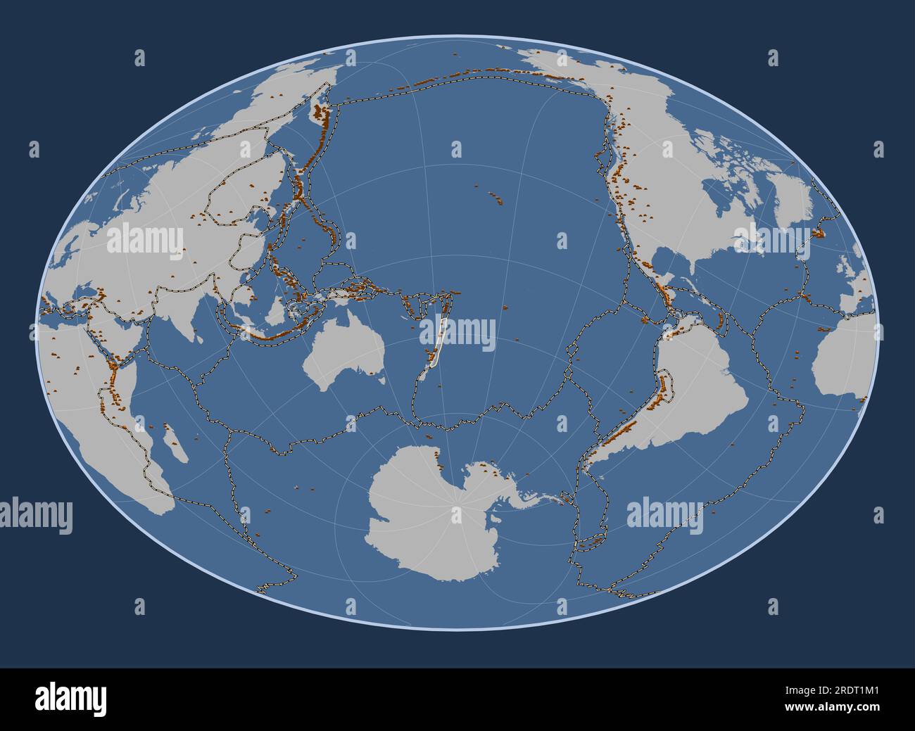 Kermadec tectonic plate on the solid contour map in the Fahey Oblique ...