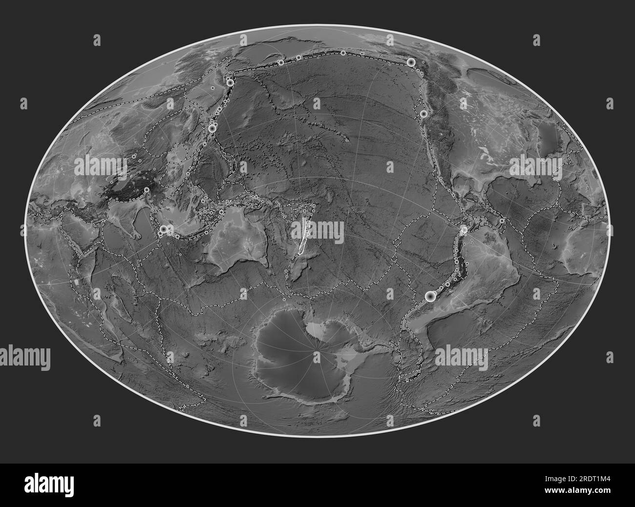 Kermadec Tectonic Plate On The Grayscale Elevation Map In The Fahey Oblique Projection Centered