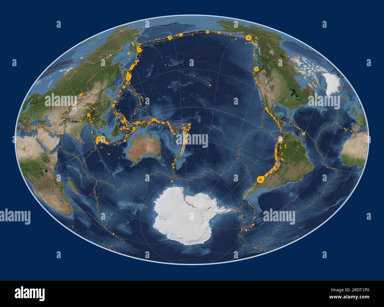 Kermadec tectonic plate on the Blue Marble satellite map in the Fahey ...