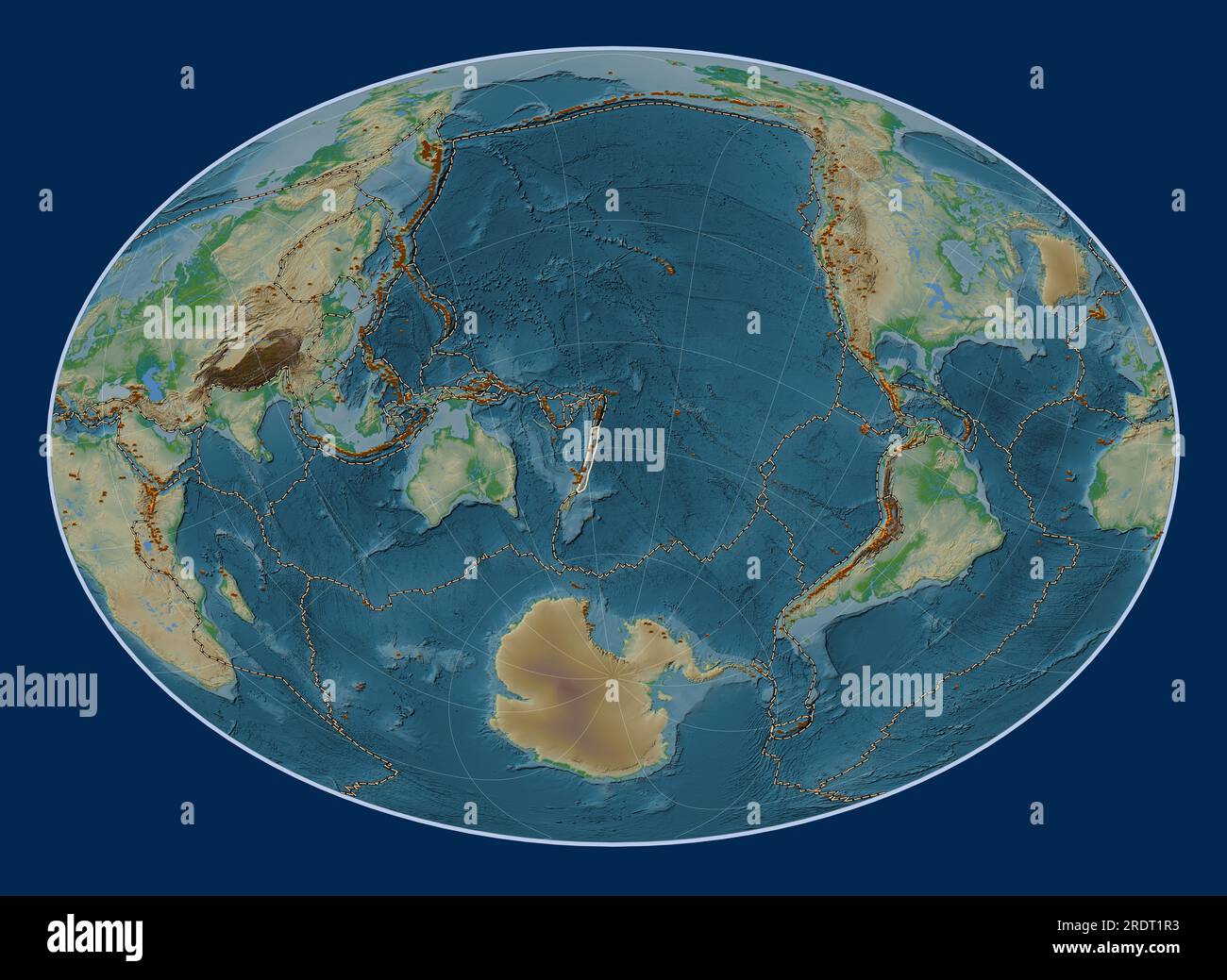 Kermadec tectonic plate on the physical elevation map in the Fahey ...