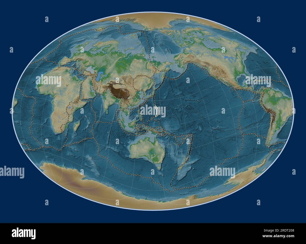 Mariana Tectonic Plate On The Physical Elevation Map In The Fahey Oblique Projection Centered