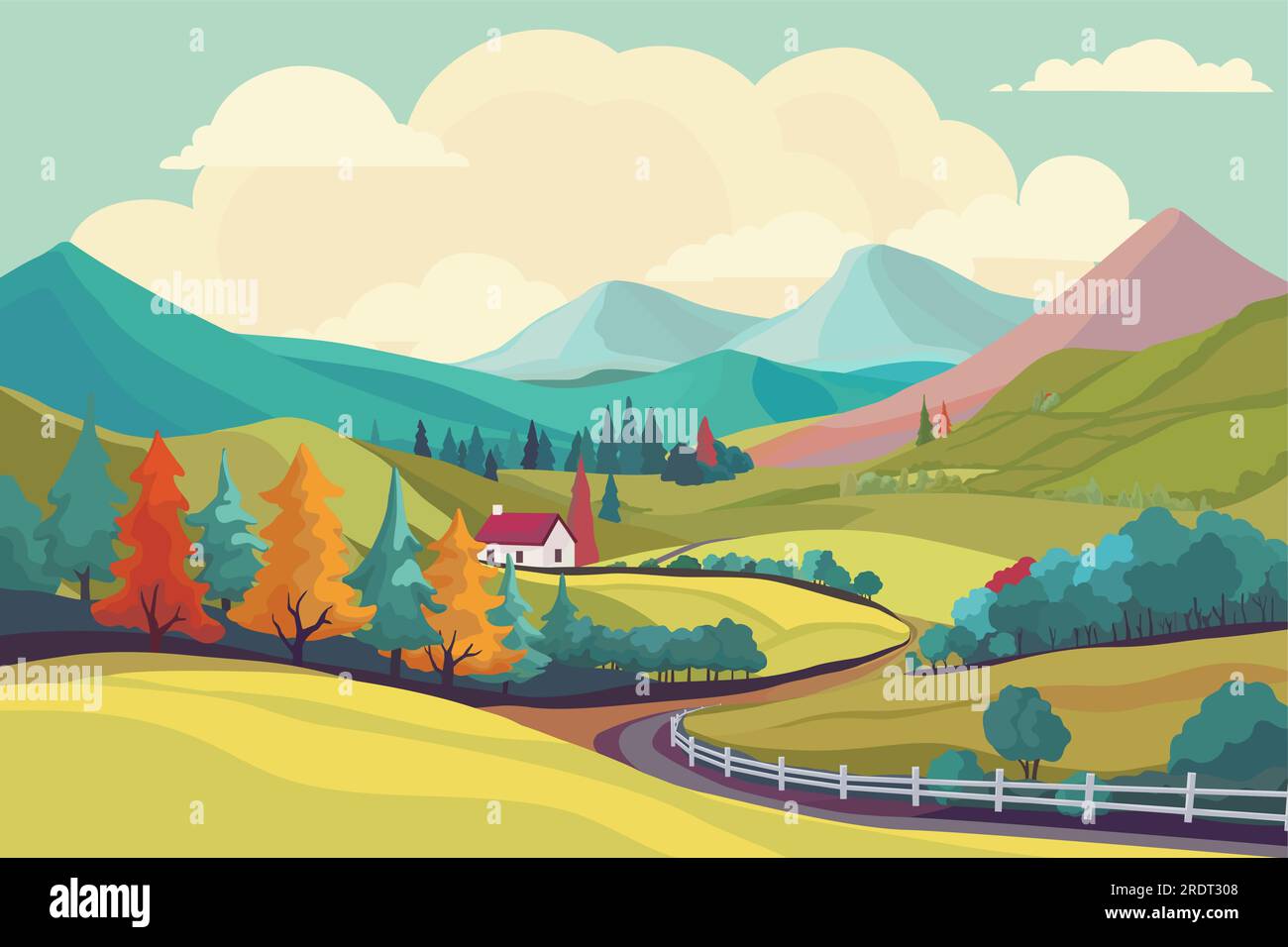 Landscape Fields Hills Farm House Background Stock Vector Image & Art ...