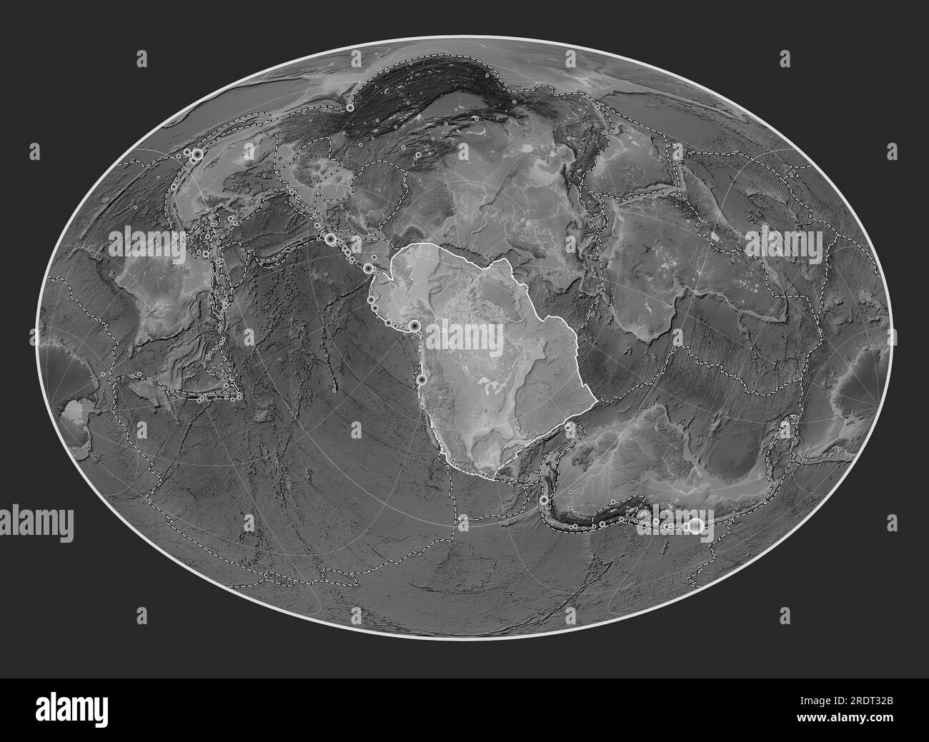 North American tectonic plate on the grayscale elevation map in the ...
