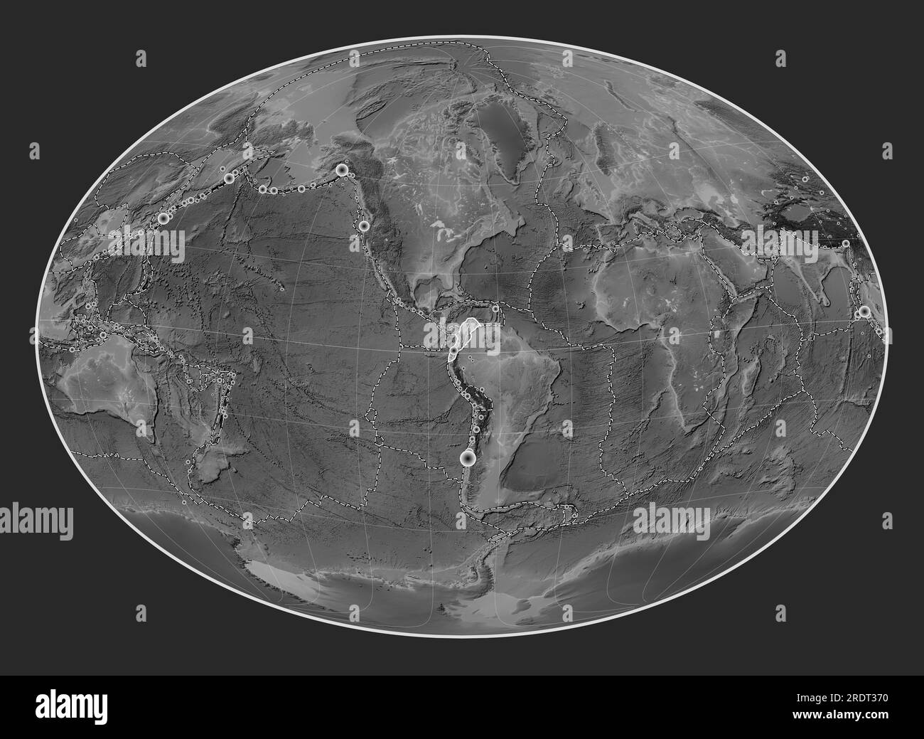 North Andes tectonic plate on the grayscale elevation map in the Fahey ...