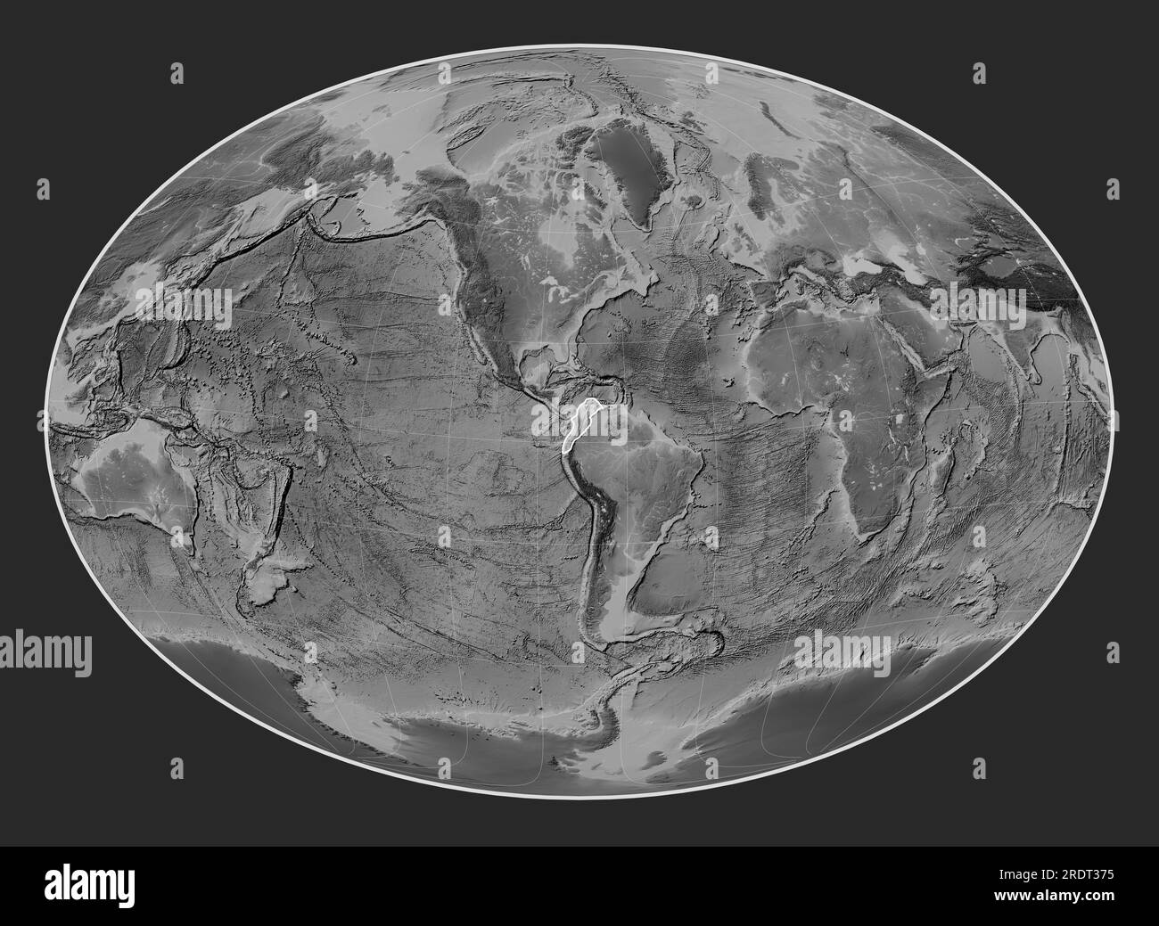 North Andes tectonic plate on the grayscale elevation map in the Fahey ...