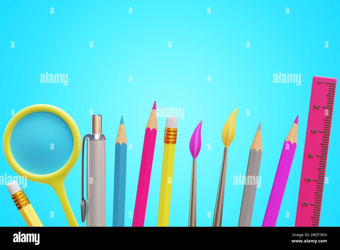 Cartoon pencil brush ruler hi-res stock photography and images - Alamy