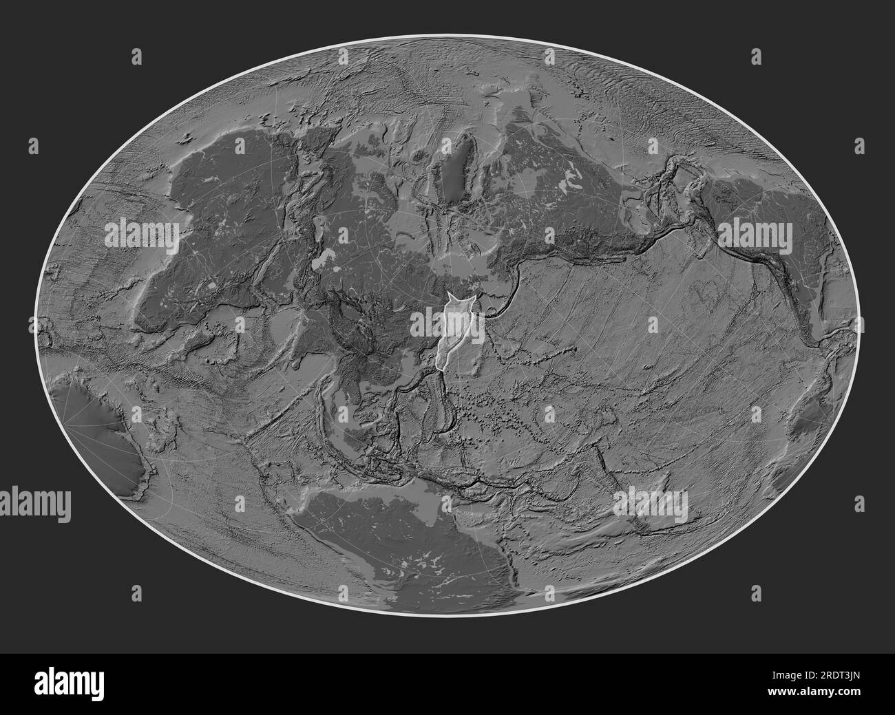 Okhotsk Tectonic Plate On The Bilevel Elevation Map In The Fahey Oblique Projection Centered