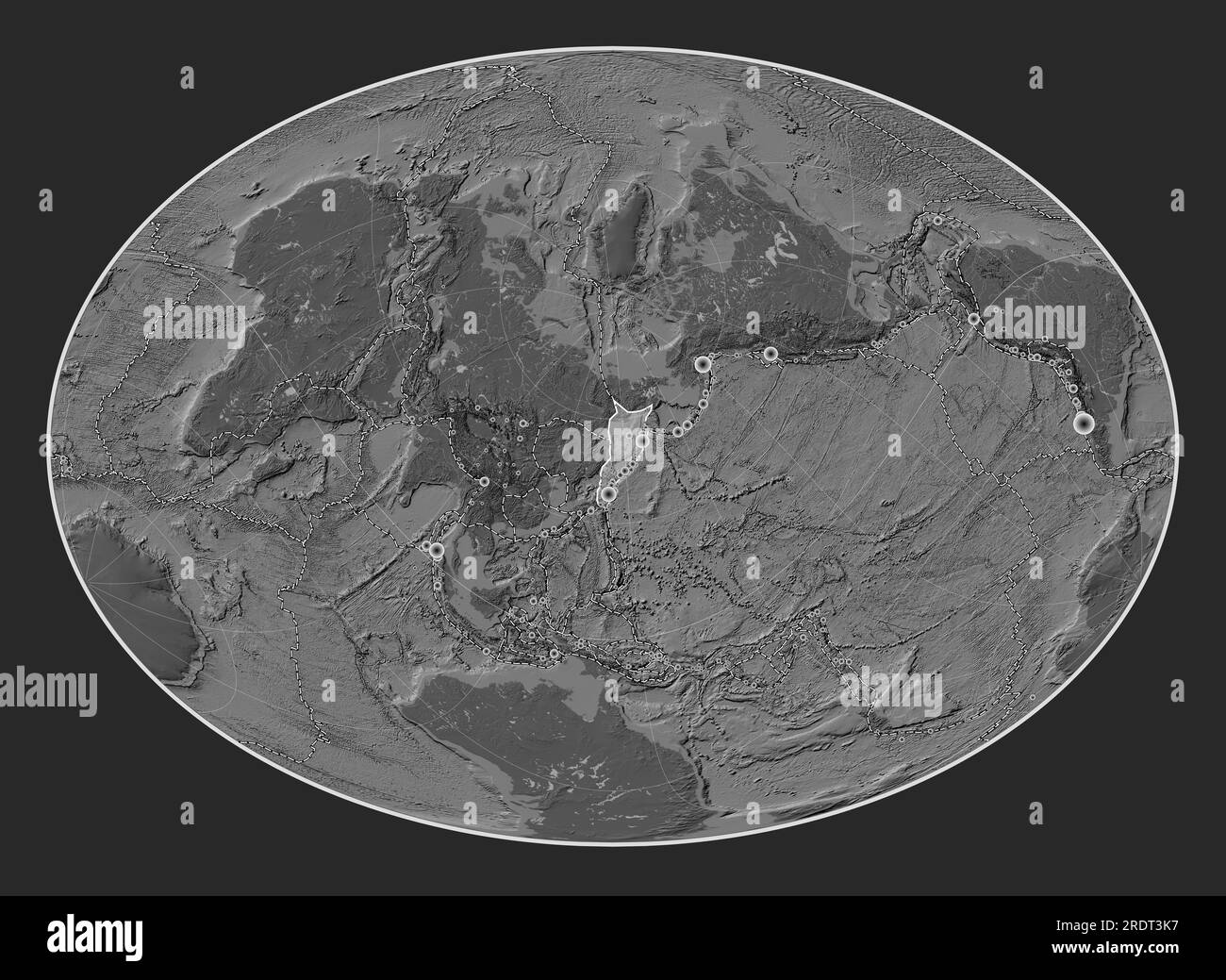 Okhotsk Tectonic Plate On The Bilevel Elevation Map In The Fahey Oblique Projection Centered