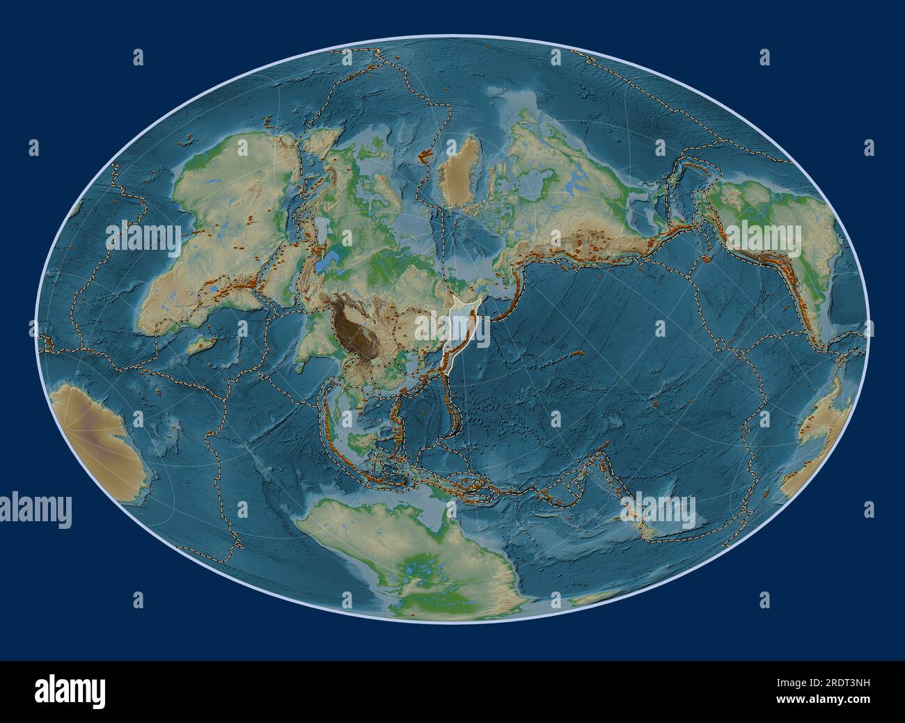 Okhotsk Tectonic Plate On The Physical Elevation Map In The Fahey Oblique Projection Centered