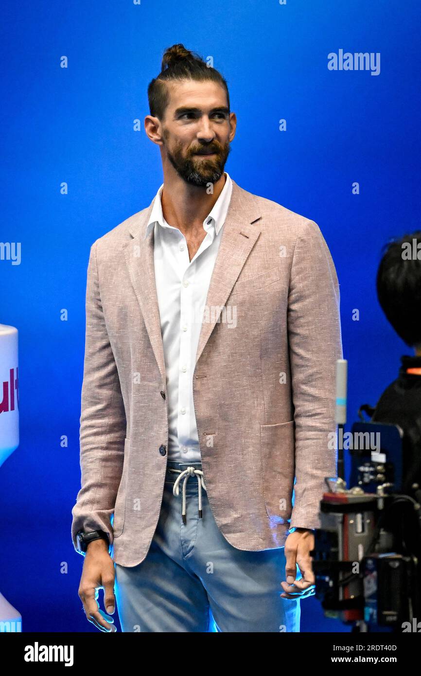 Fukuoka, Japan. 23rd July, 2023. Former swimmer Michael Phelps attends ...