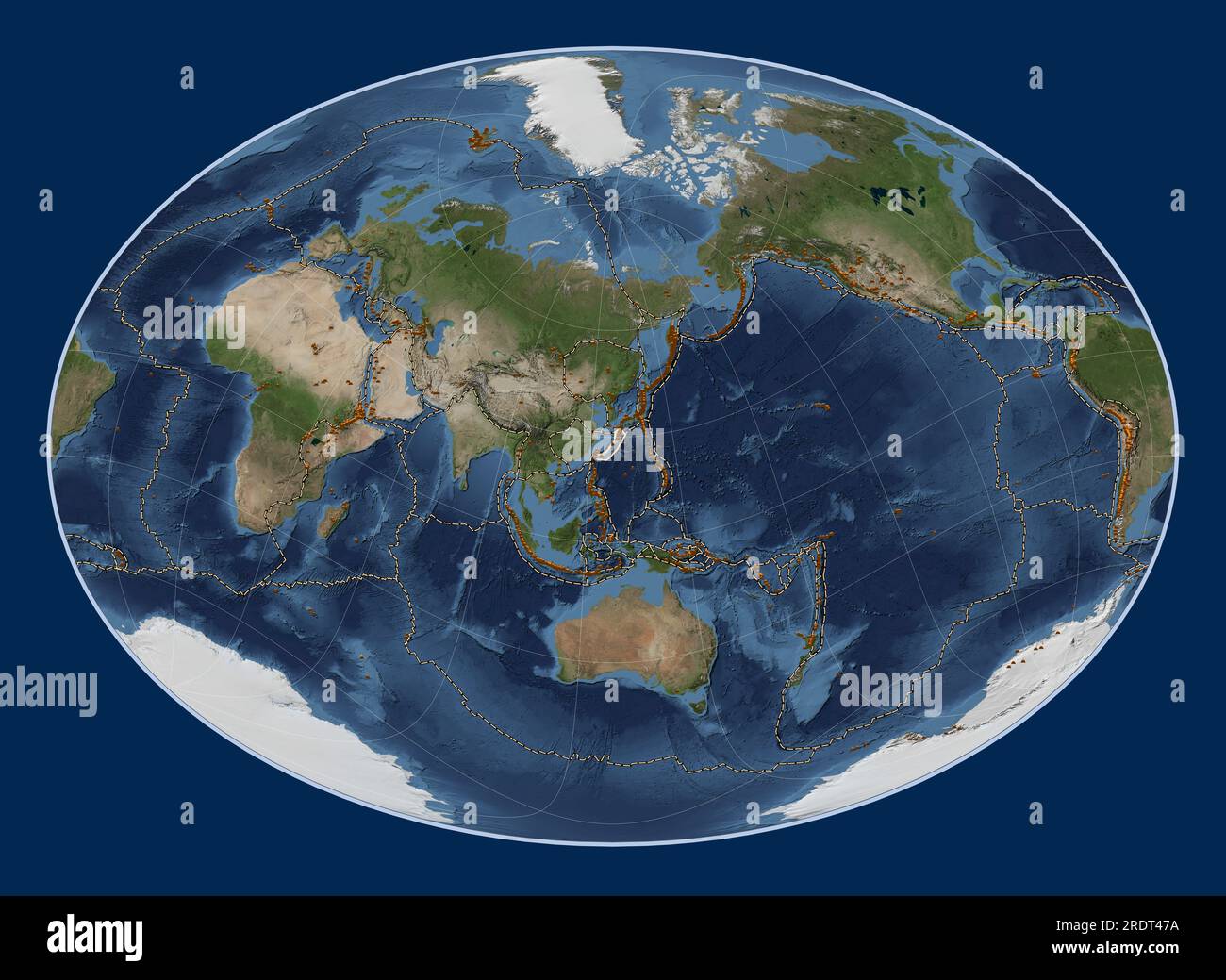 Okinawa Tectonic Plate On The Blue Marble Satellite Map In The Fahey Oblique Projection Centered
