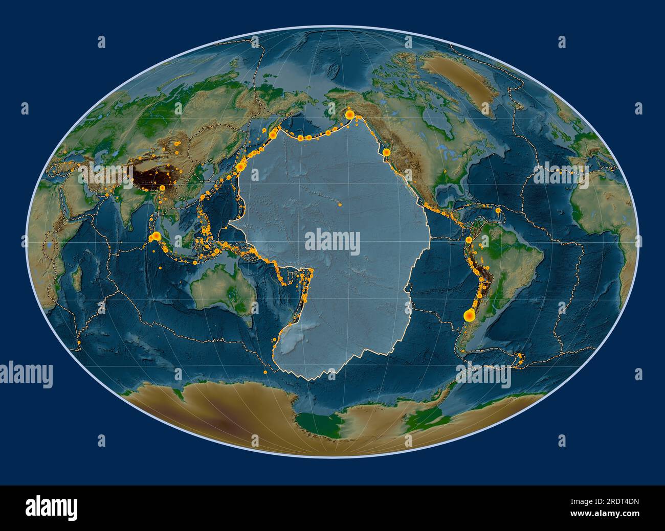 Pacific tectonic plate on the physical elevation map in the Fahey ...
