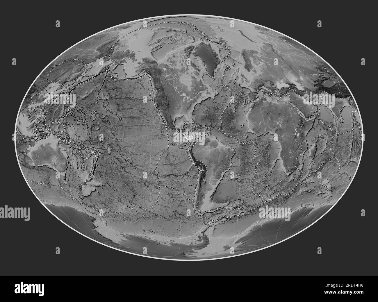 Panama tectonic plate on the grayscale elevation map in the Fahey ...