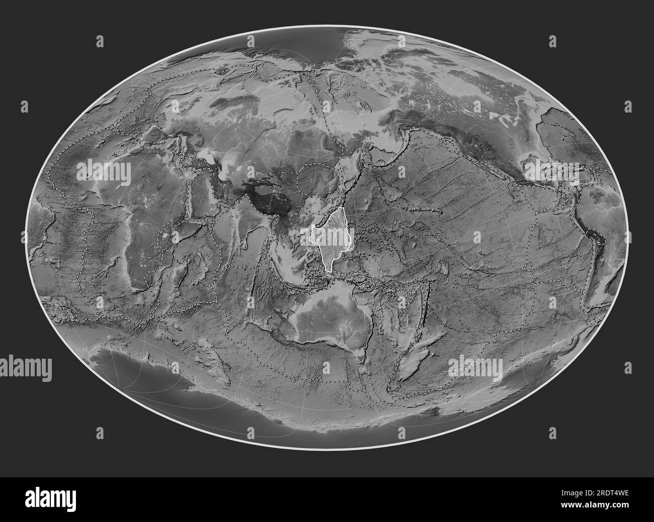 Philippine Sea tectonic plate on the grayscale elevation map in the ...