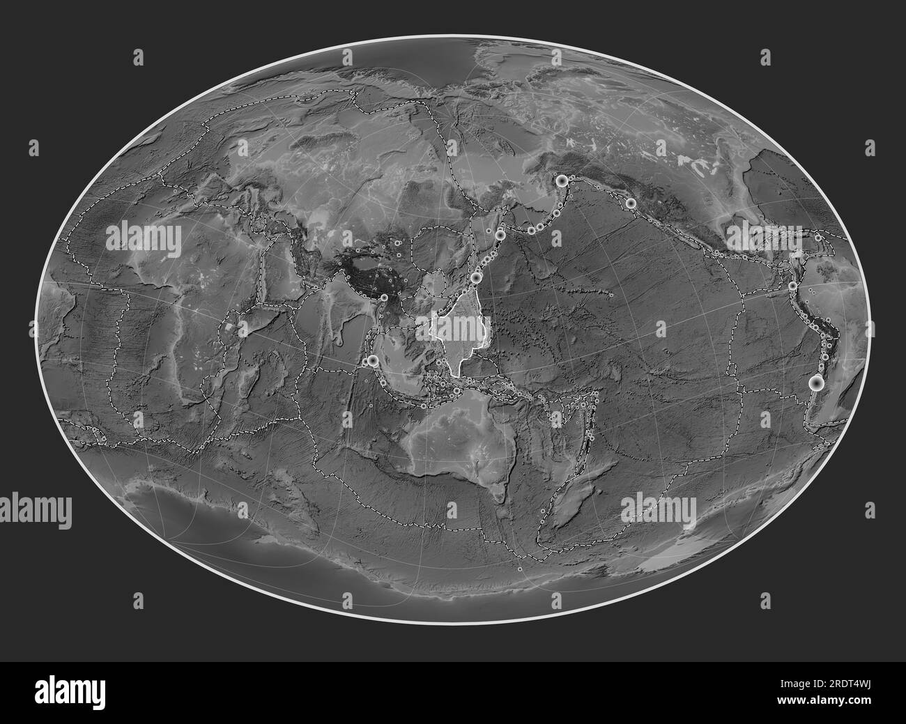 Philippine Sea tectonic plate on the grayscale elevation map in the ...
