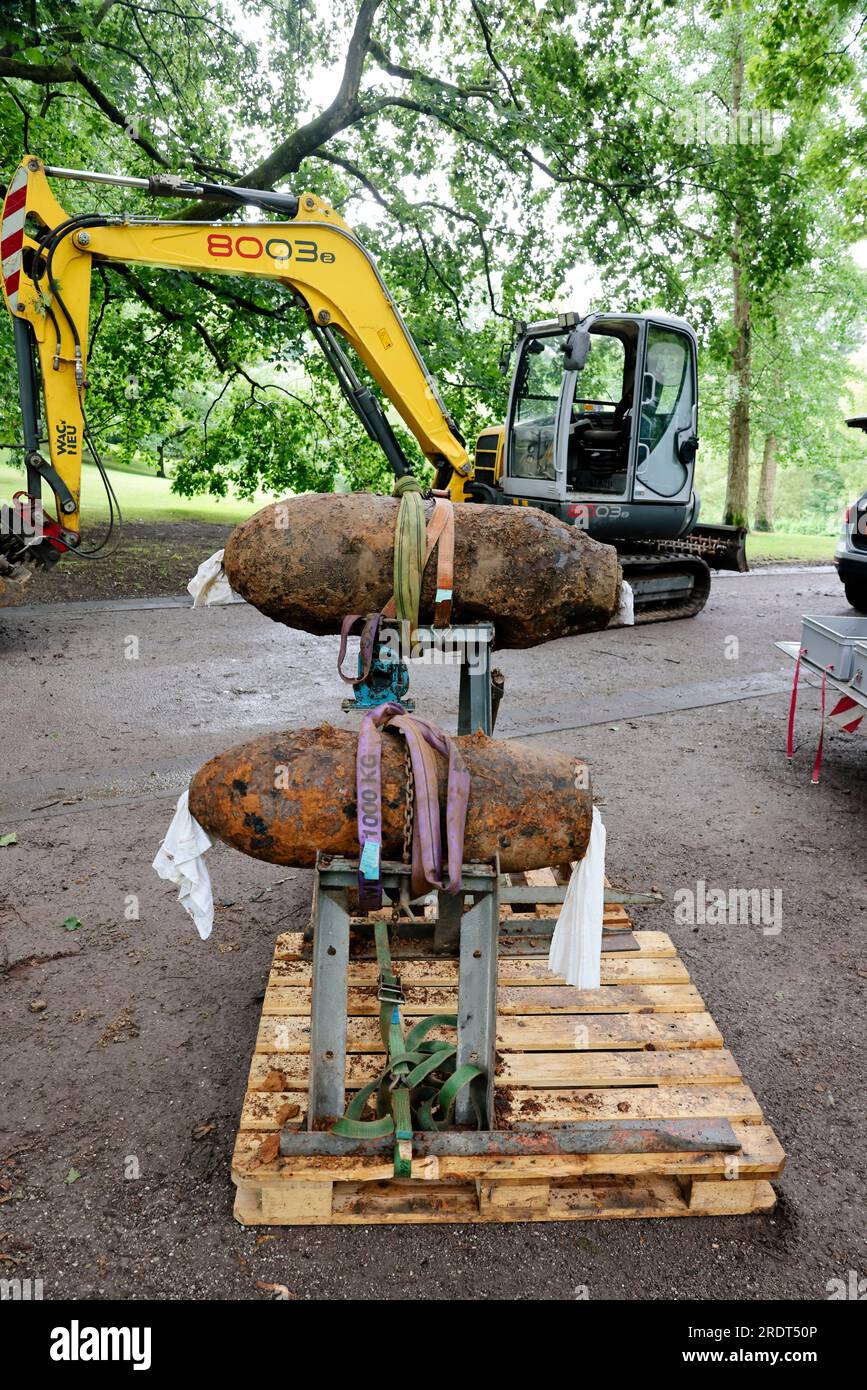 Kiel, Germany. 23rd July, 2023. Two recovered aerial bombs from World ...