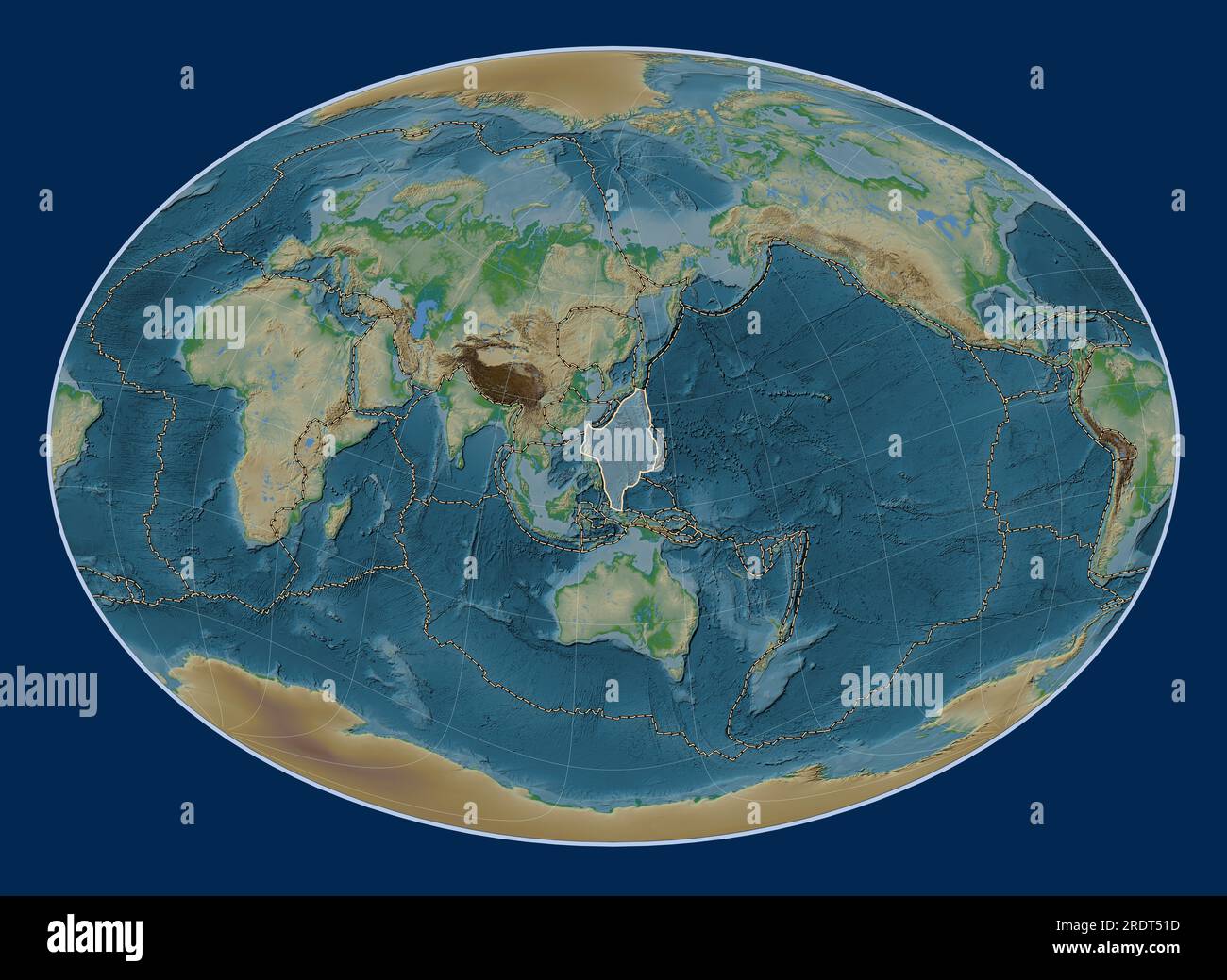 Philippine Sea tectonic plate on the physical elevation map in the ...