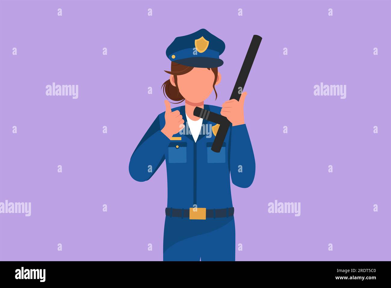 Cartoon flat style drawing attractive policewoman holding police baton ...