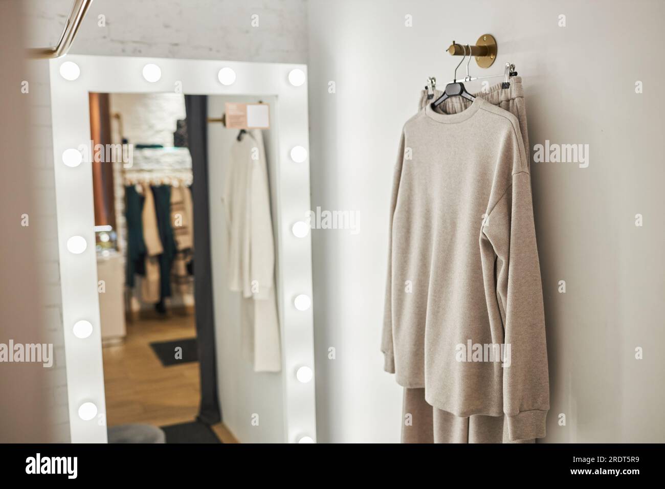 Minimal background image of dressing room setup with big vanity mirror ...