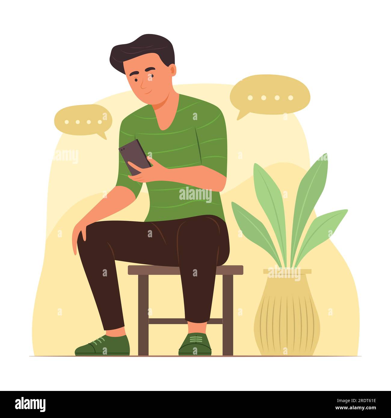 Man Sitting on Stool and Chatting on Mobile Phone Concept Illustration ...