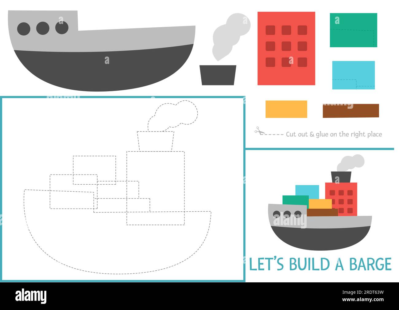 Lets build a barge cut and glue activity. Transportation educational ...