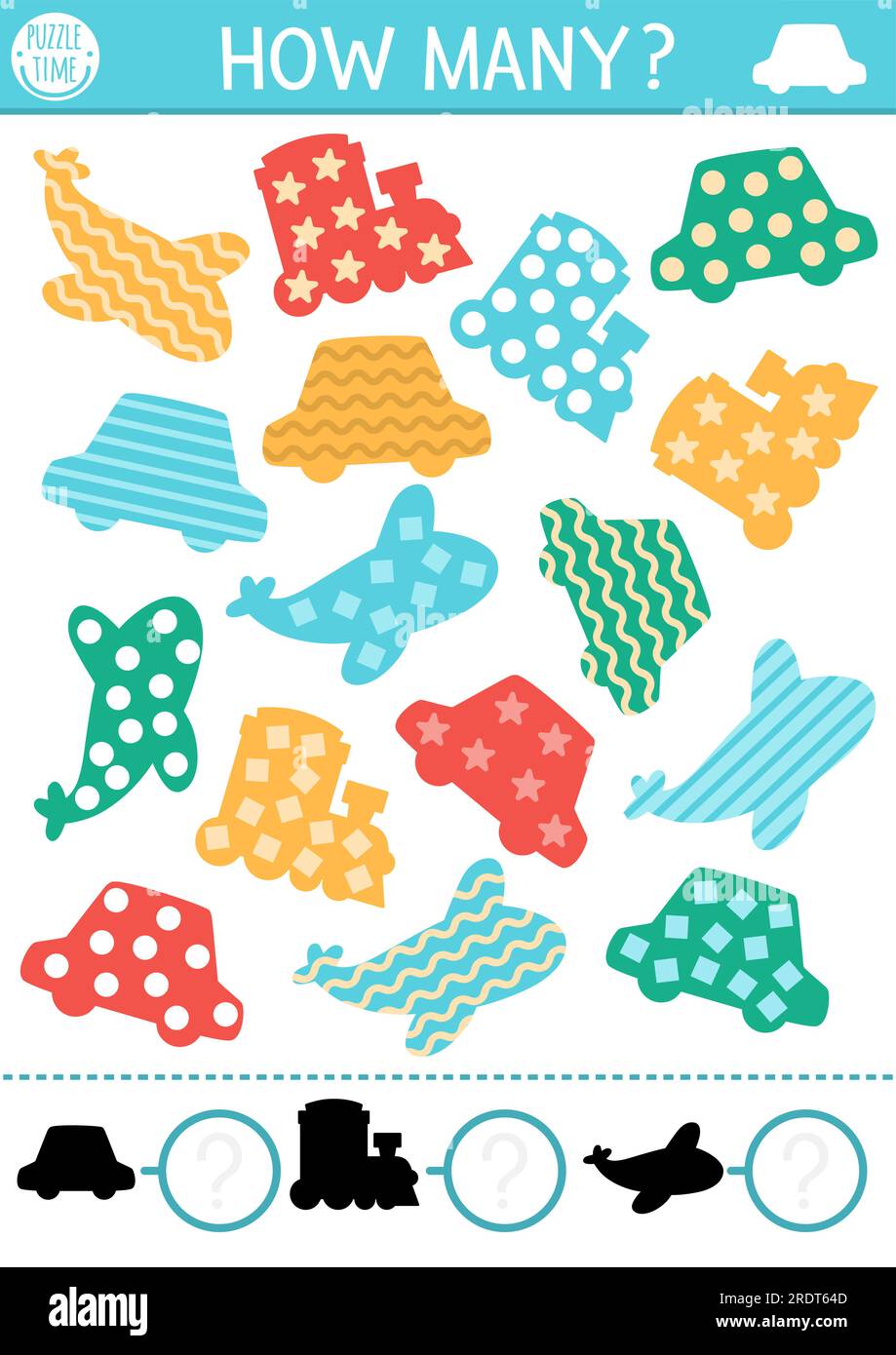 Counting and shape recognition game with cute transport. Math and ...