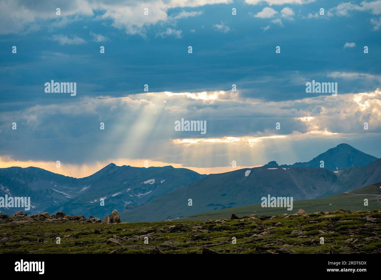 Sun Rays Shine Through Clouds Onto The Tundra in Rocky Mountain ...