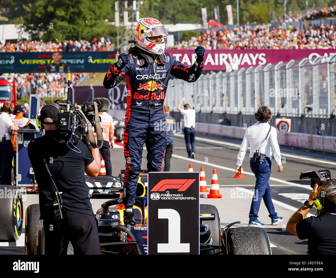 BUDAPEST - Max Verstappen (Red Bull Racing) cheers after winning the ...