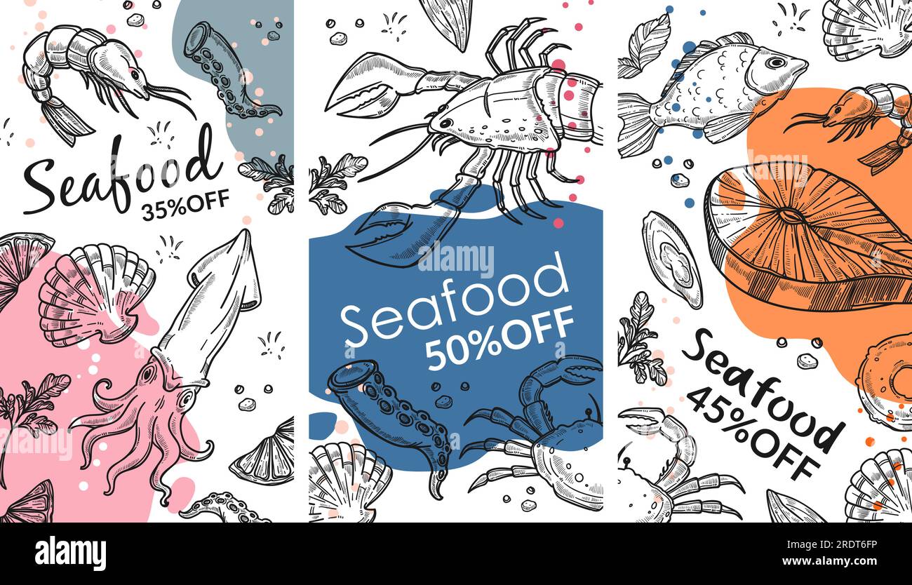 Lobster salmon octopus cooked Stock Vector Images - Alamy