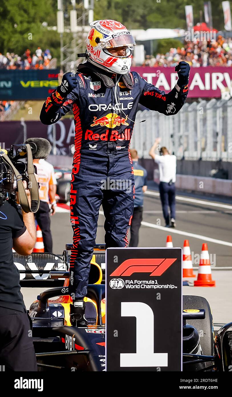 BUDAPEST - Max Verstappen (Red Bull Racing) cheers after winning the ...