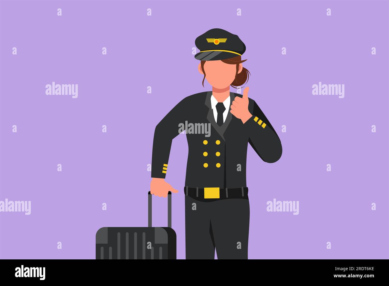 Graphic flat design drawing female pilot with thumb up gesture and in ...