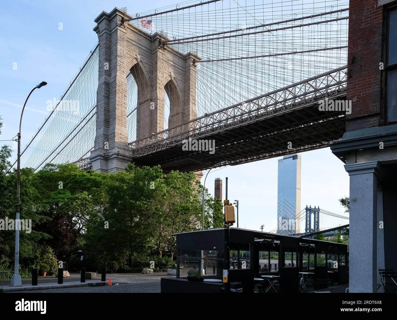 View of the Brooklyn Bridge from Dumbo, a neighborhood in the New York ...