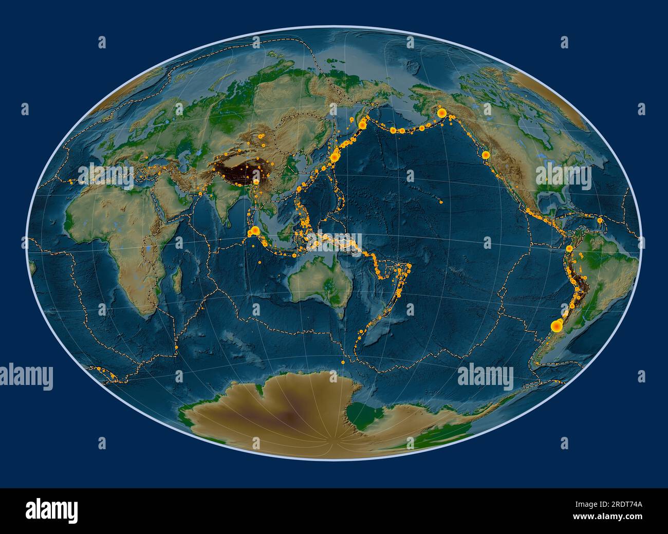 South Bismarck tectonic plate on the physical elevation map in the ...
