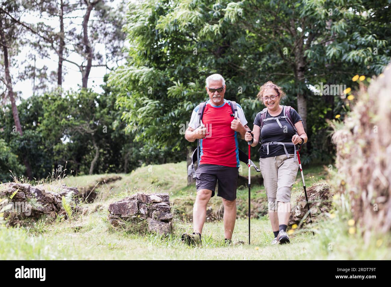 Active senior couple spiritual self-care travel way of St James ...