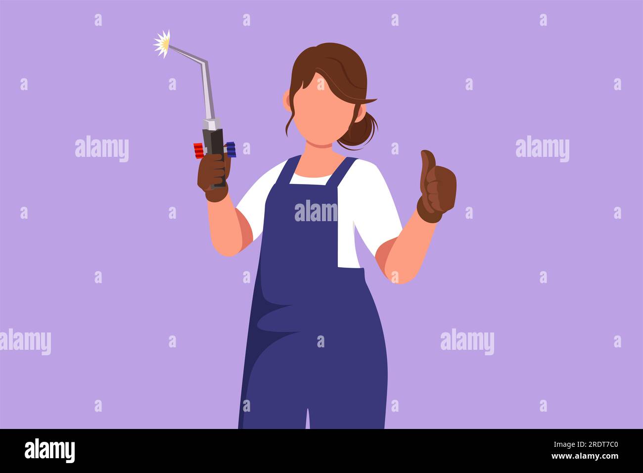 Cartoon flat style drawing female welder holding welding tool with ...