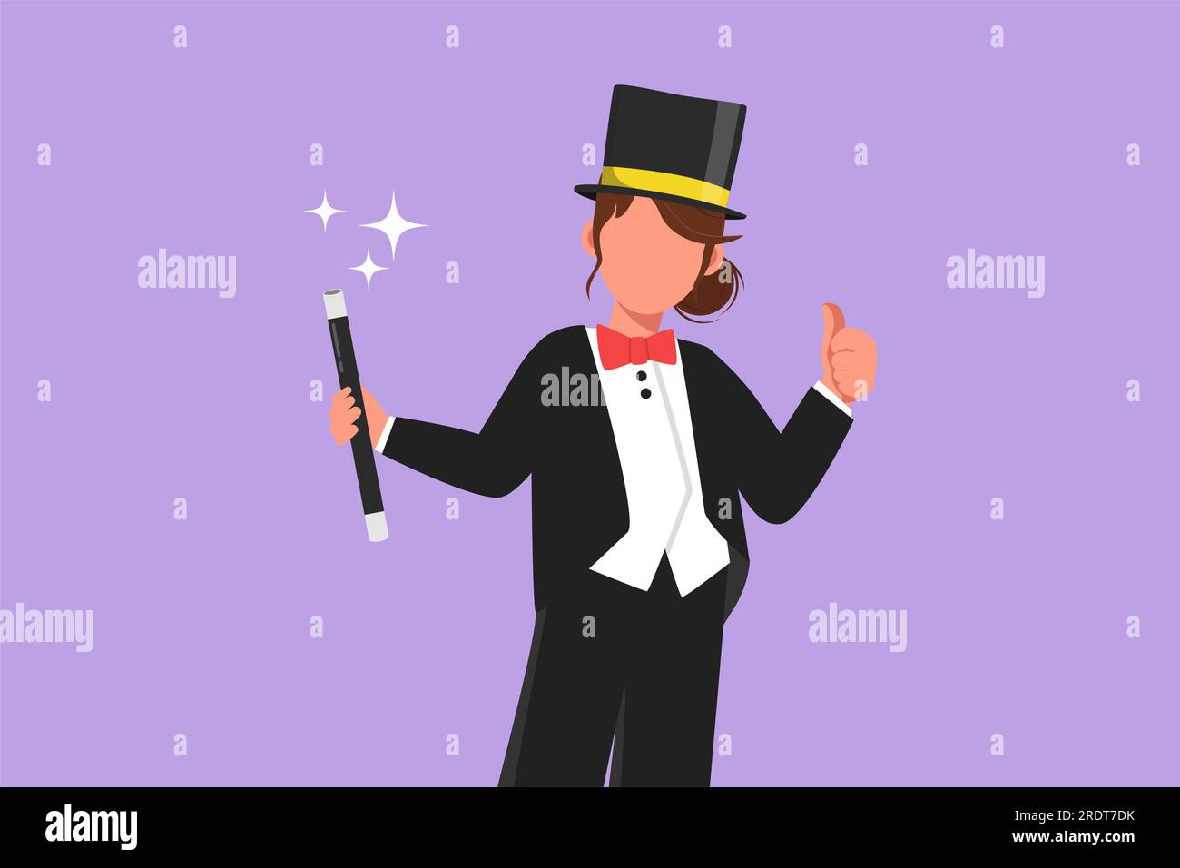 Character flat drawing beauty female magician in tuxedo suit with ...