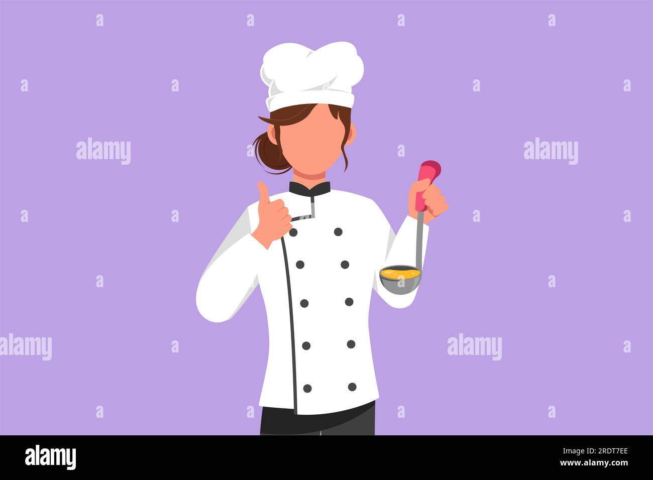 Graphic flat design drawing female chef holding ladle with thumbs up ...