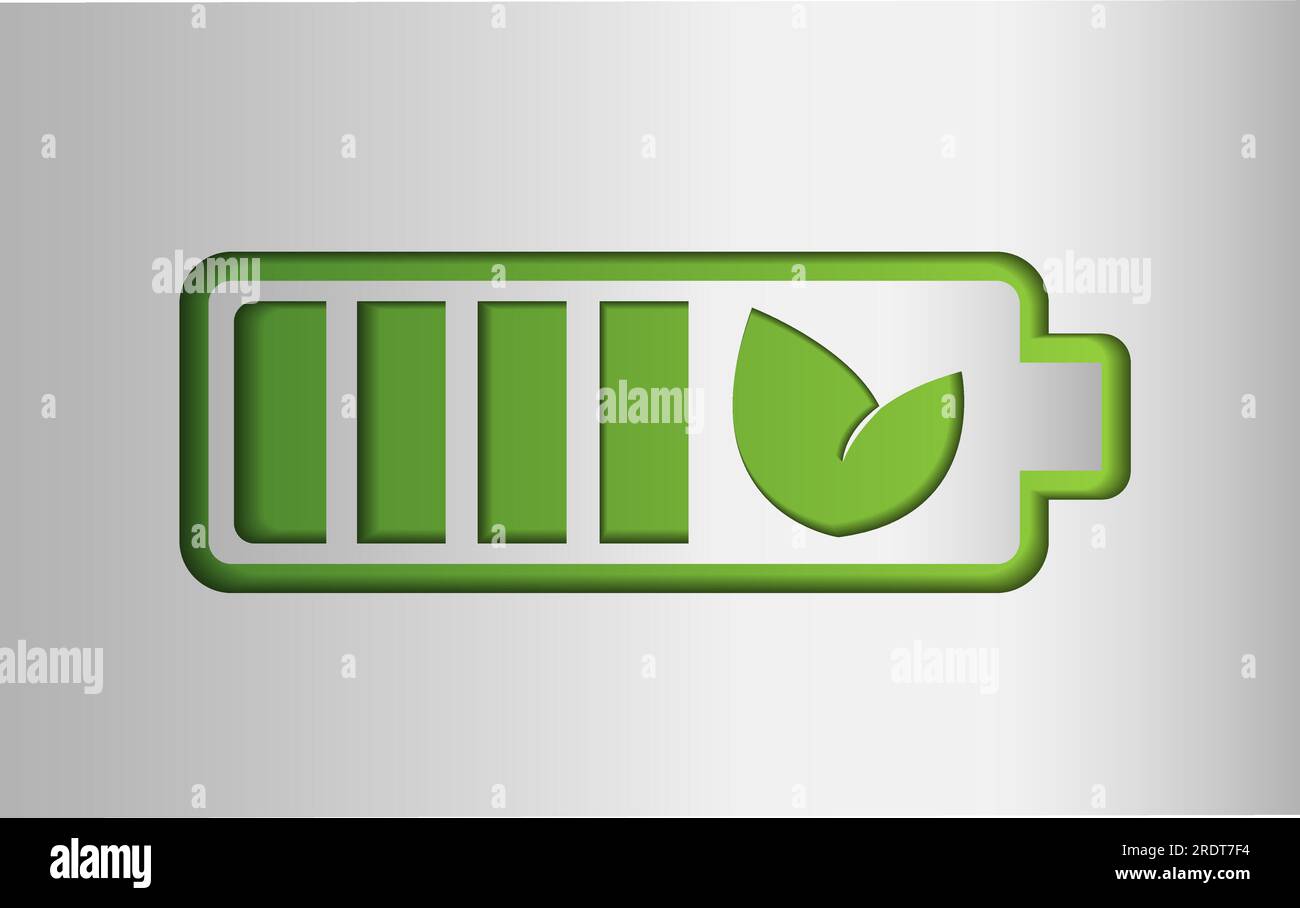 Battery, rechargeable, logo with green leaf, clean green energy symbol ...