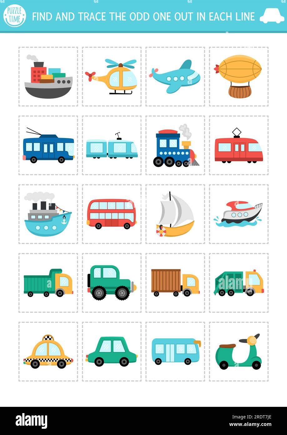 Find the odd one out. Transportation logical activity for kids. Water ...