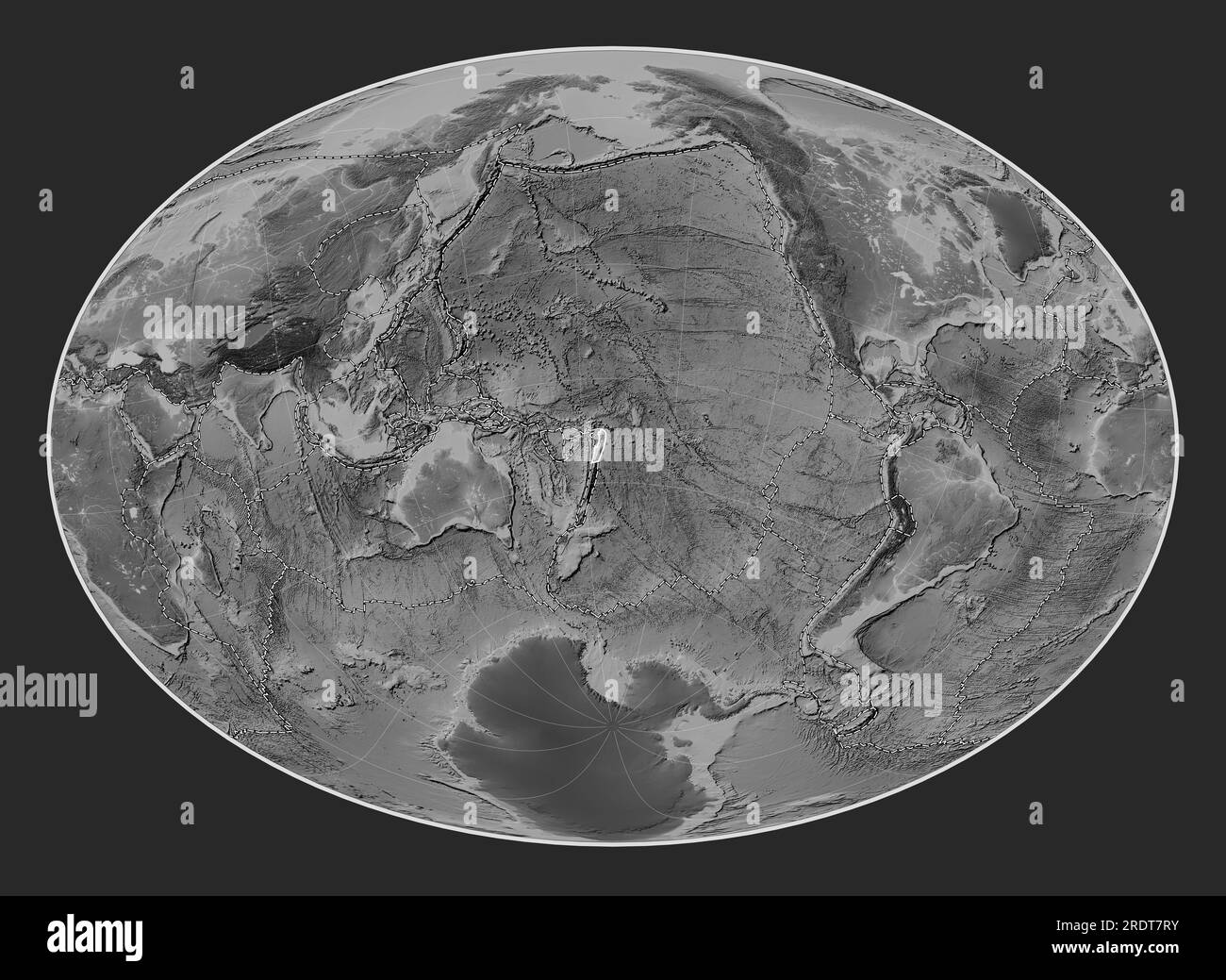 Tonga tectonic plate on the grayscale elevation map in the Fahey ...