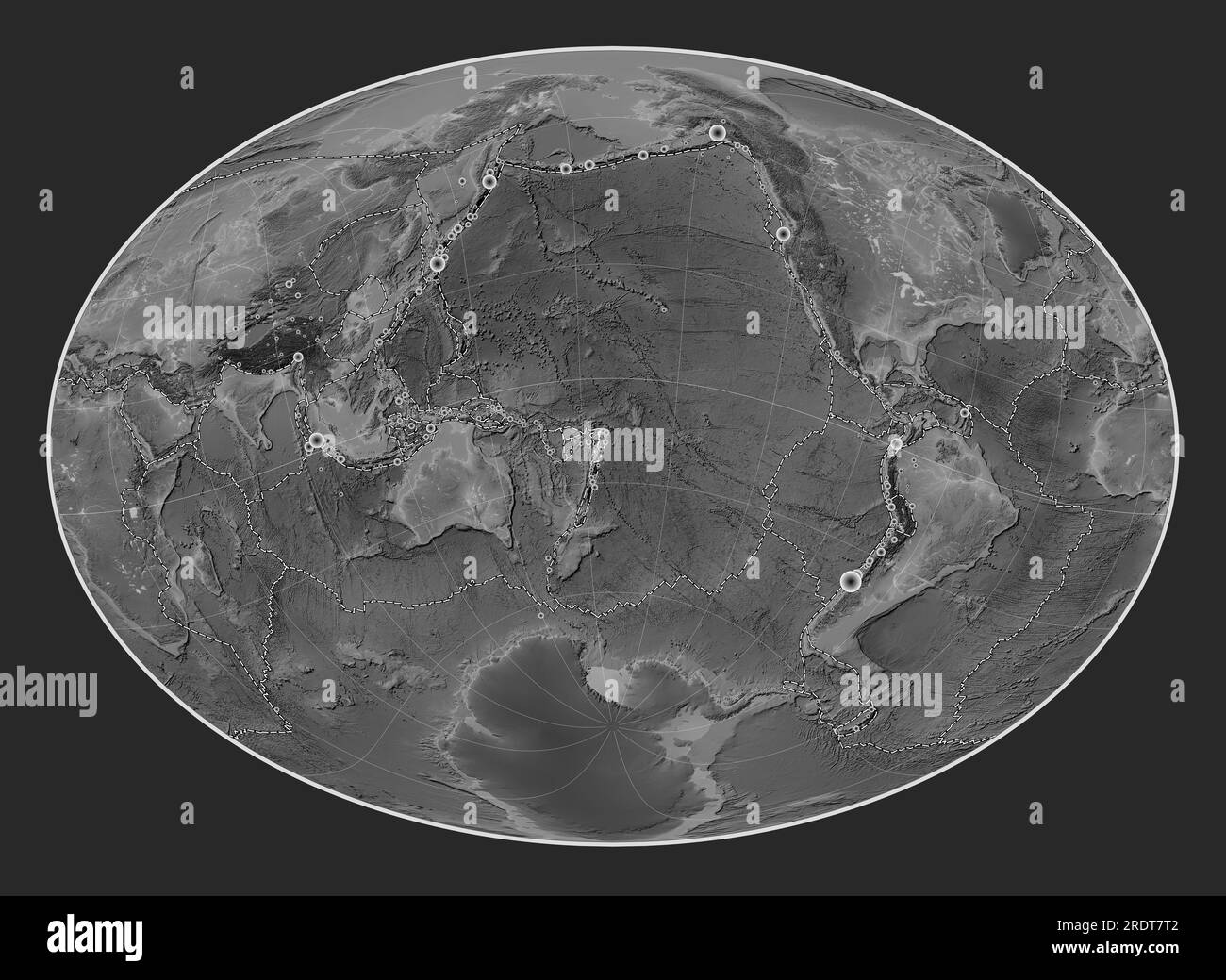 Tonga tectonic plate on the grayscale elevation map in the Fahey ...