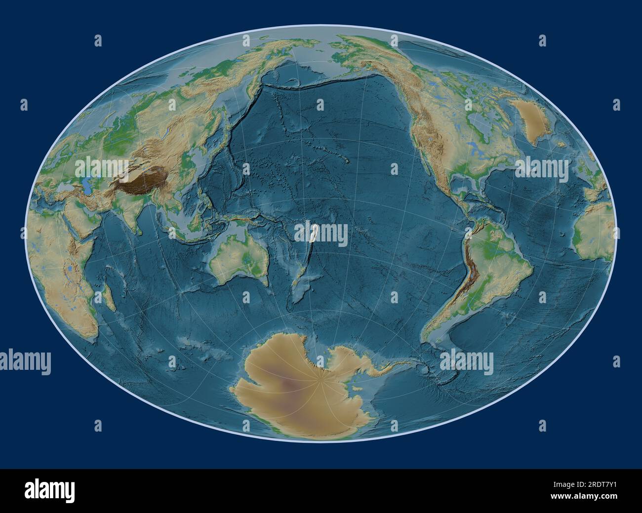 Tonga tectonic plate on the physical elevation map in the Fahey Oblique ...