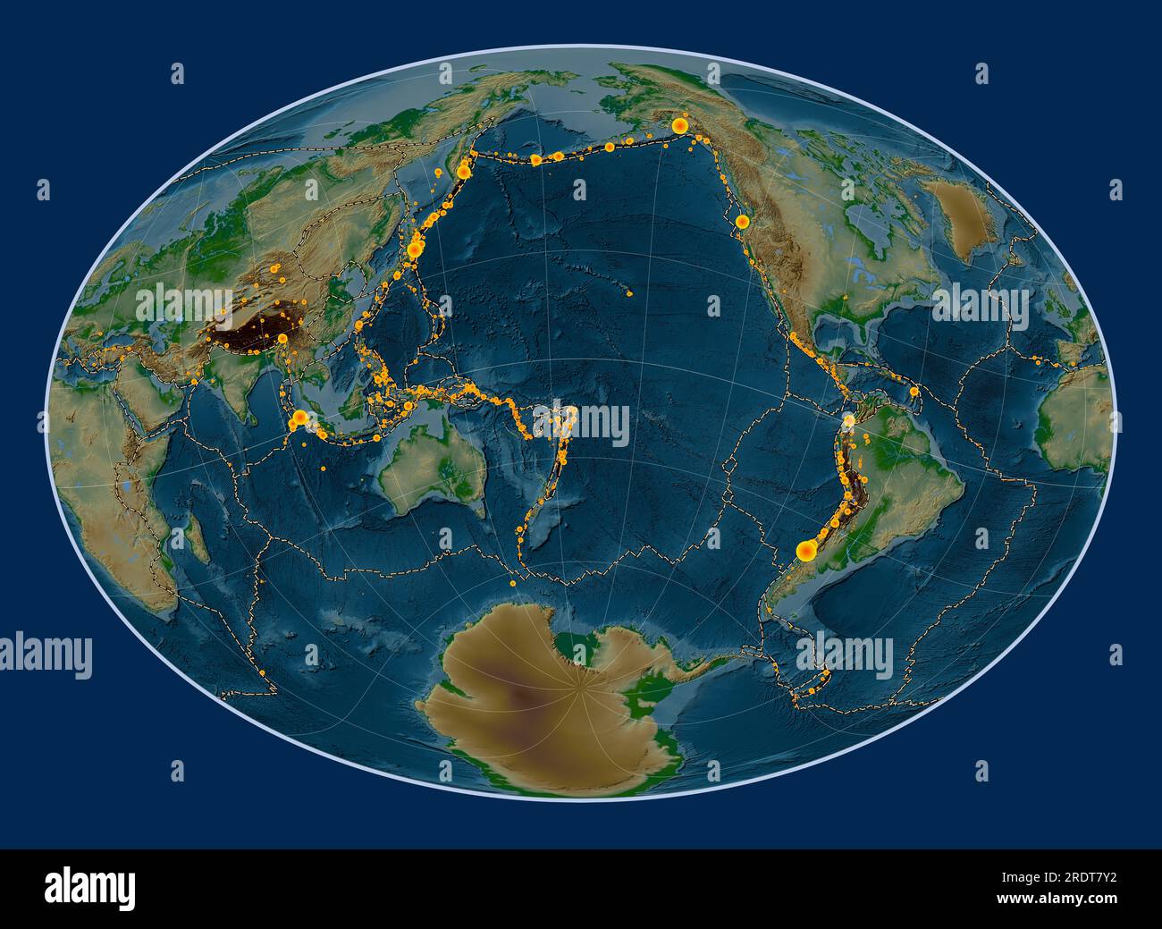 Tonga tectonic plate on the physical elevation map in the Fahey Oblique ...