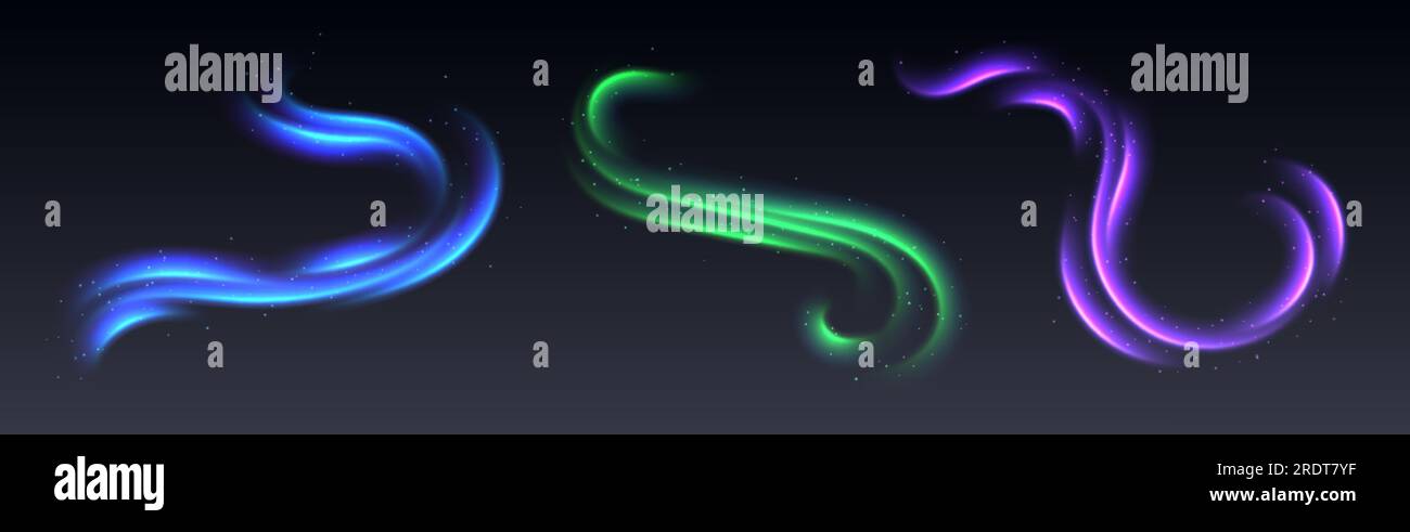 Northern lights or aurora borealis overlay, colorful luminescent trails ...