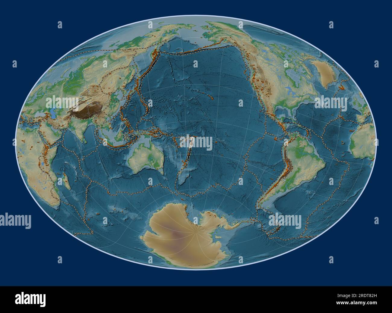 Tonga tectonic plate on the physical elevation map in the Fahey Oblique ...