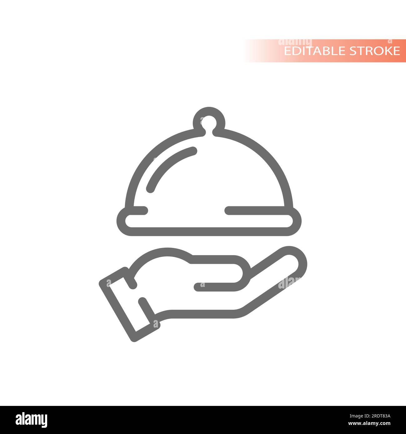Hand and server tray line vector icon. Dish cover outline symbol Stock ...