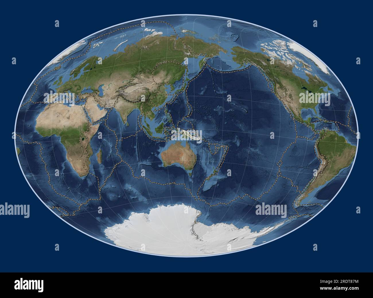 Woodlark tectonic plate on the Blue Marble satellite map in the Fahey Oblique projection ...
