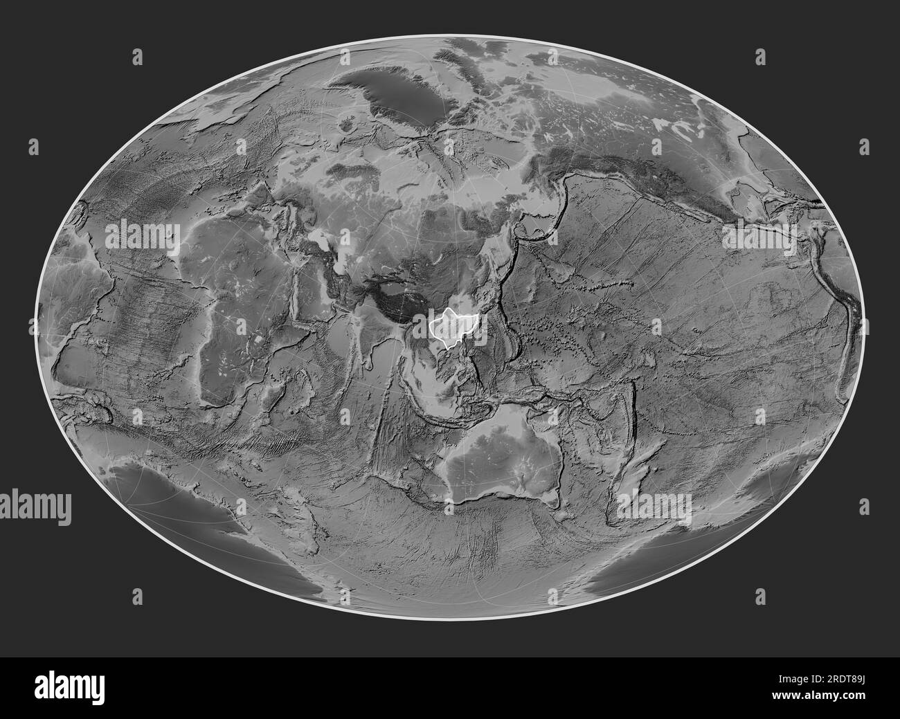 Yangtze tectonic plate on the grayscale elevation map in the Fahey ...