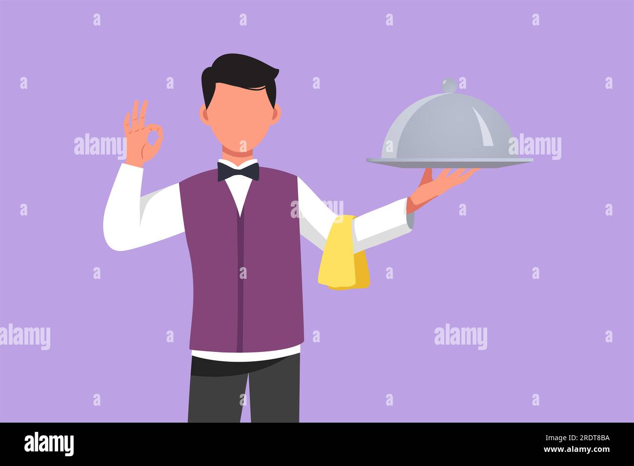 Character flat drawing polite male waiter holding tray of delicious ...