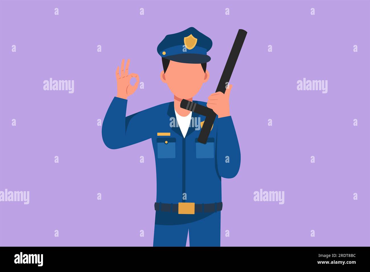 Graphic flat design drawing policeman holding police baton with okay ...